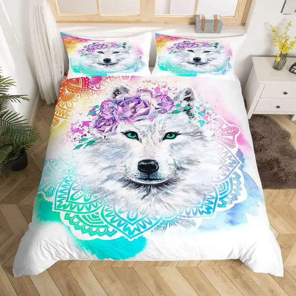 3D Boho Wolf Doona Cover - Ultra-Soft & Vibrant - Zirconic - Zirconic