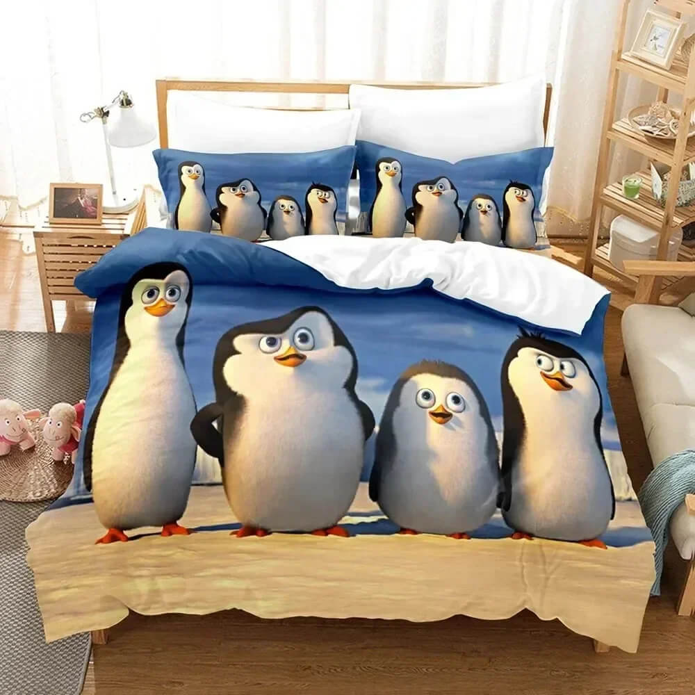 Madagascar Penguin Bedding Set | 3D Cartoon Duvet Cover - Zirconic