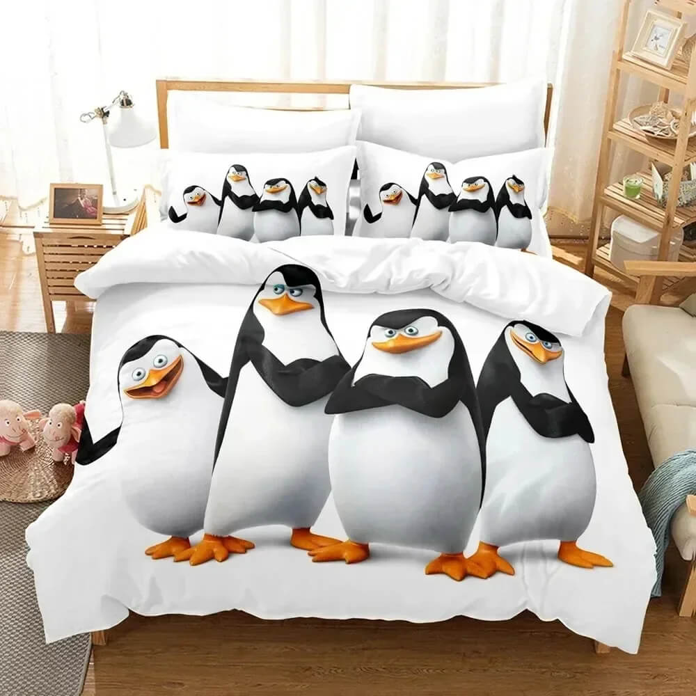 Madagascar Penguin Bedding Set | 3D Cartoon Duvet Cover - Zirconic