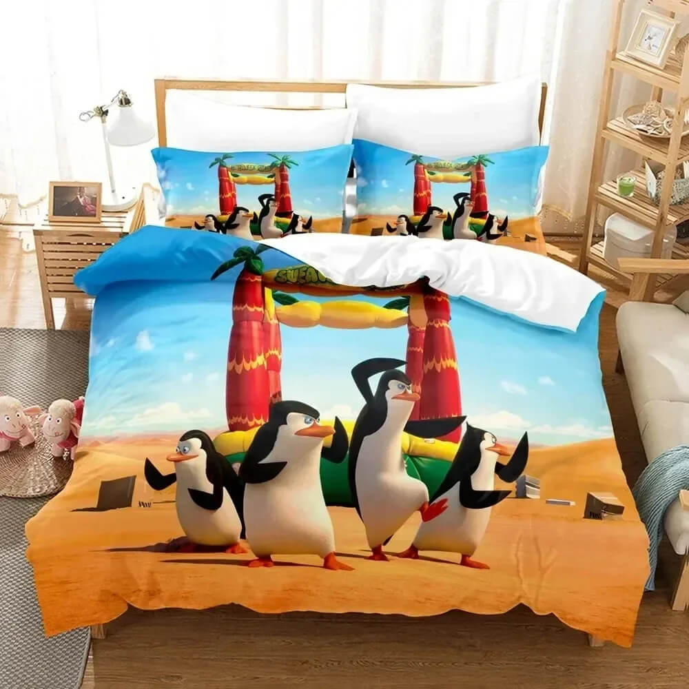 Madagascar Penguin Bedding Set | 3D Cartoon Duvet Cover - Zirconic