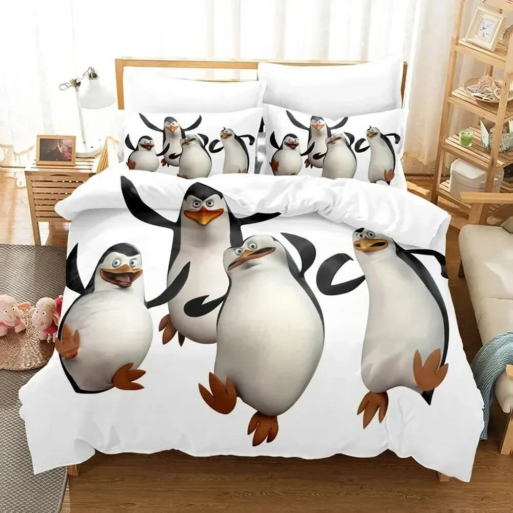 Madagascar Penguin Bedding Set | 3D Cartoon Duvet Cover - Zirconic