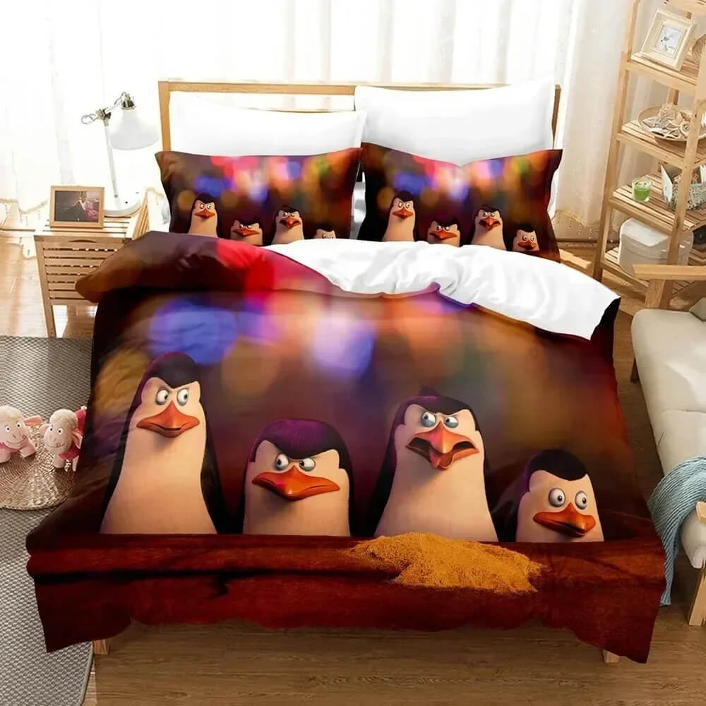 Madagascar Penguin Bedding Set | 3D Cartoon Duvet Cover - Zirconic
