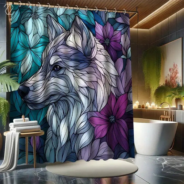 Leaf Wolf Shower Curtain - Nature Inspired Bathroom Decor - Zirconic
